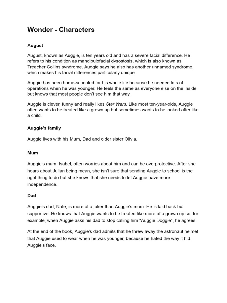 Wonder - Characters | PDF