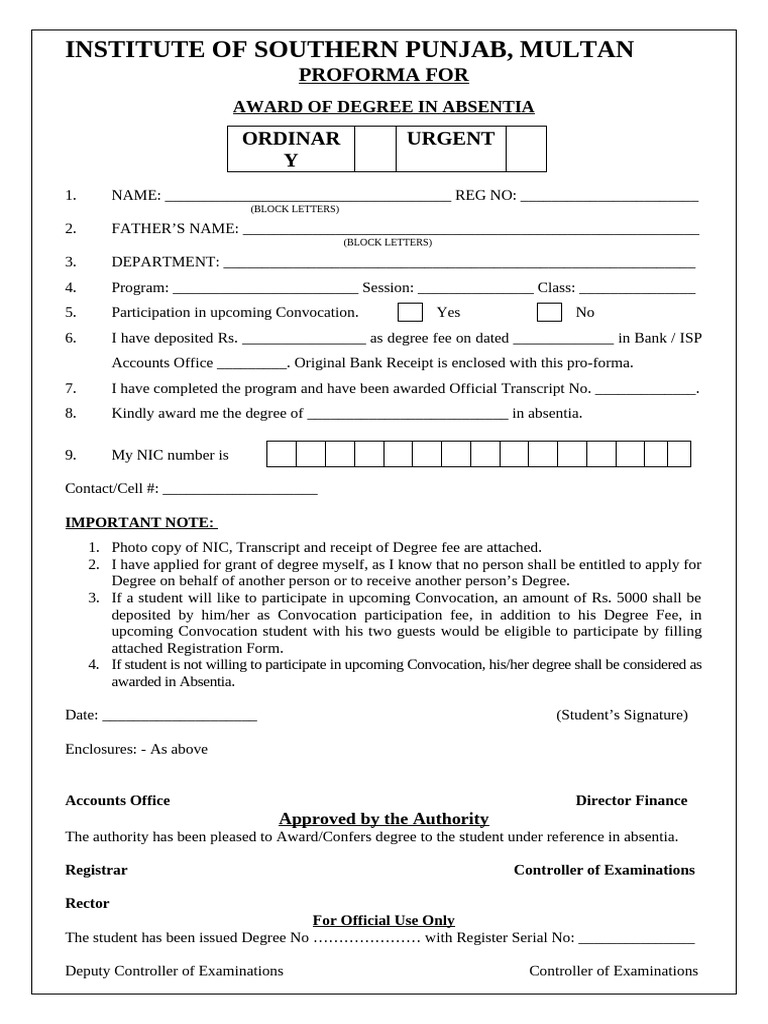 Degree Proforma in Absentia New | PDF