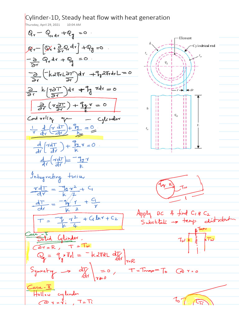Cylinder-1D, Steady Heat Flow With Heat Generation | PDF