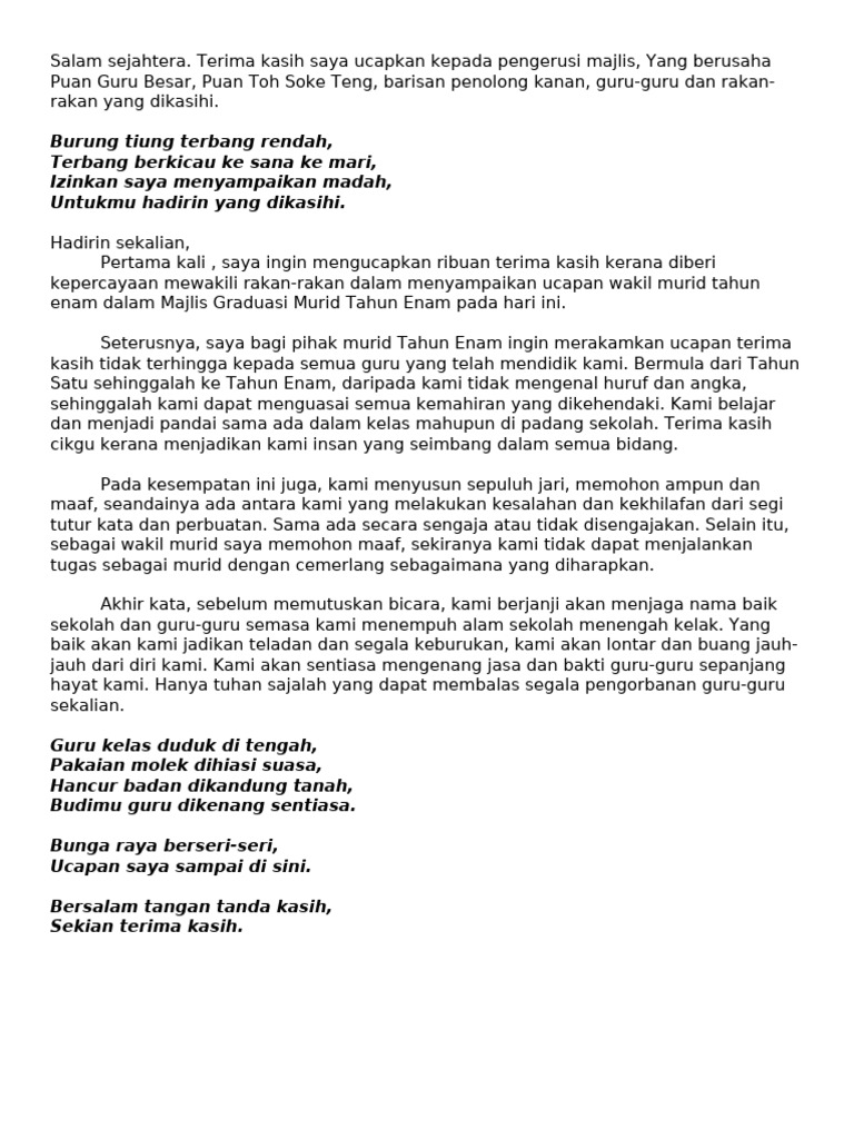 CONTOH teks ucapan murid graduasi 2024 | PDF
