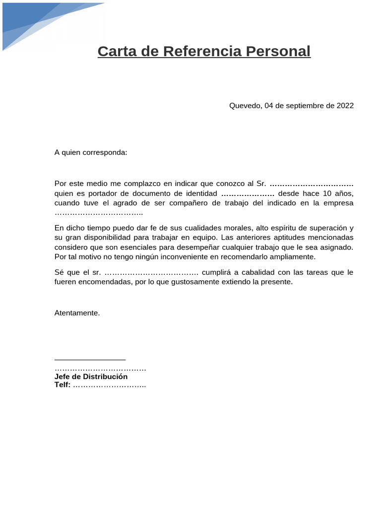 2 5 Modelo de Carta de Referencia Personal - 39 | PDF