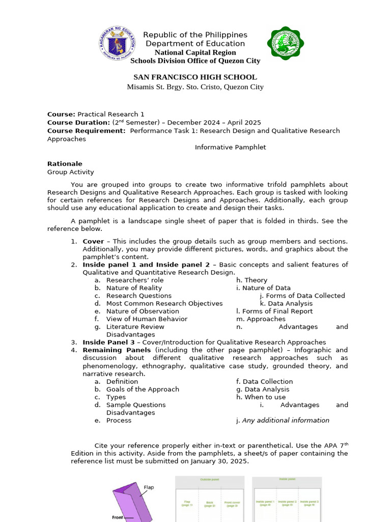 Performance Task 1 - Informative Pamphlet For Research Design and ...