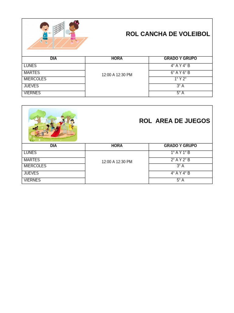 Horarios de Uso de Canchas Escolares | PDF
