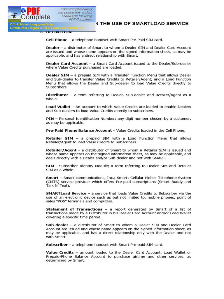 Smartload Terms and Conditions | PDF | Credit Card | Prepaid Mobile Phone