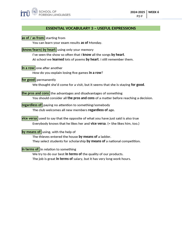Essential Vocabulary Worksheet 3 | PDF