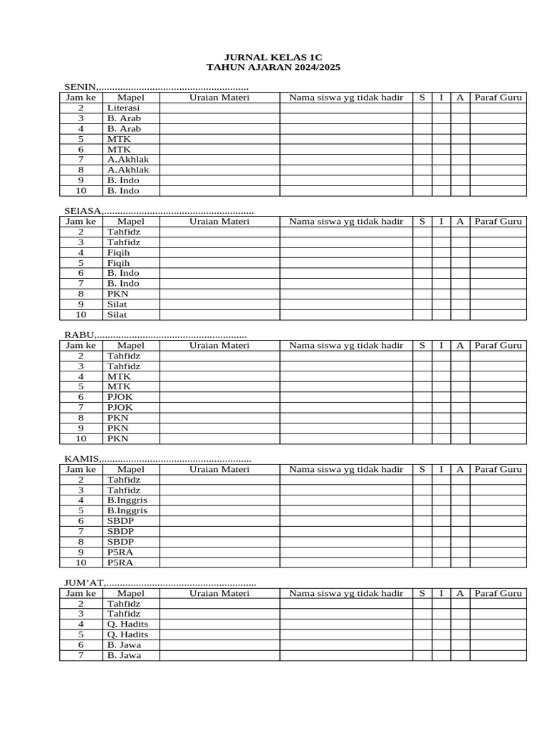 Jurnal Kelas 1C | PDF