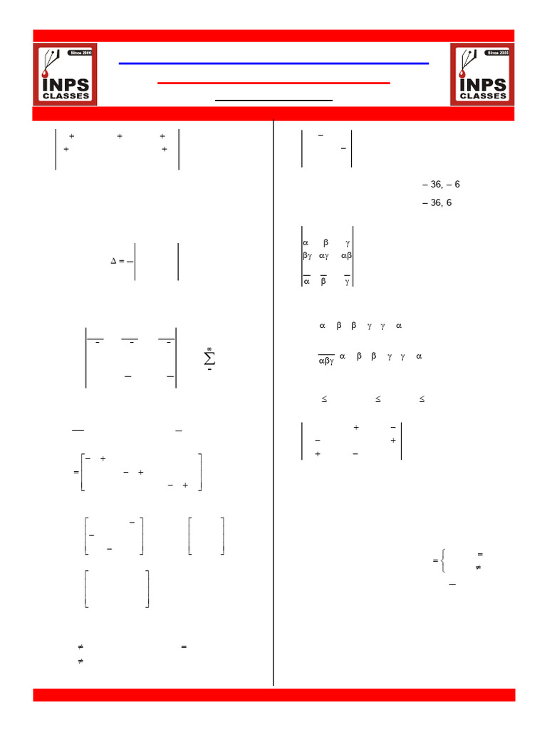 01. Matrices and Determinants INPS Classes | PDF | Determinant | Algorithms