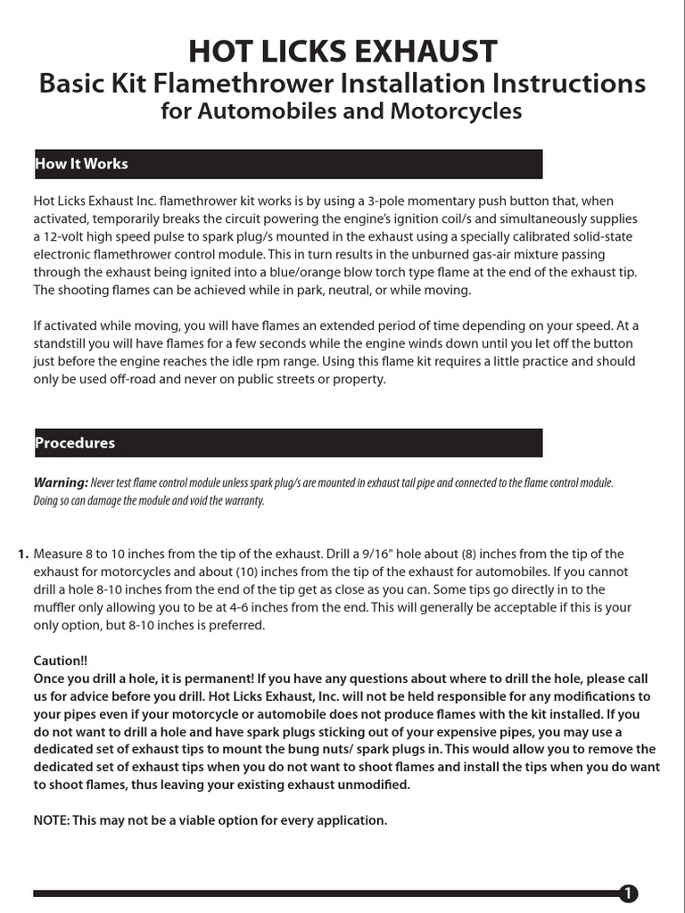 Flamethrower Kit Installation Guide | PDF | Electrical Connector | Nut (Hardware)