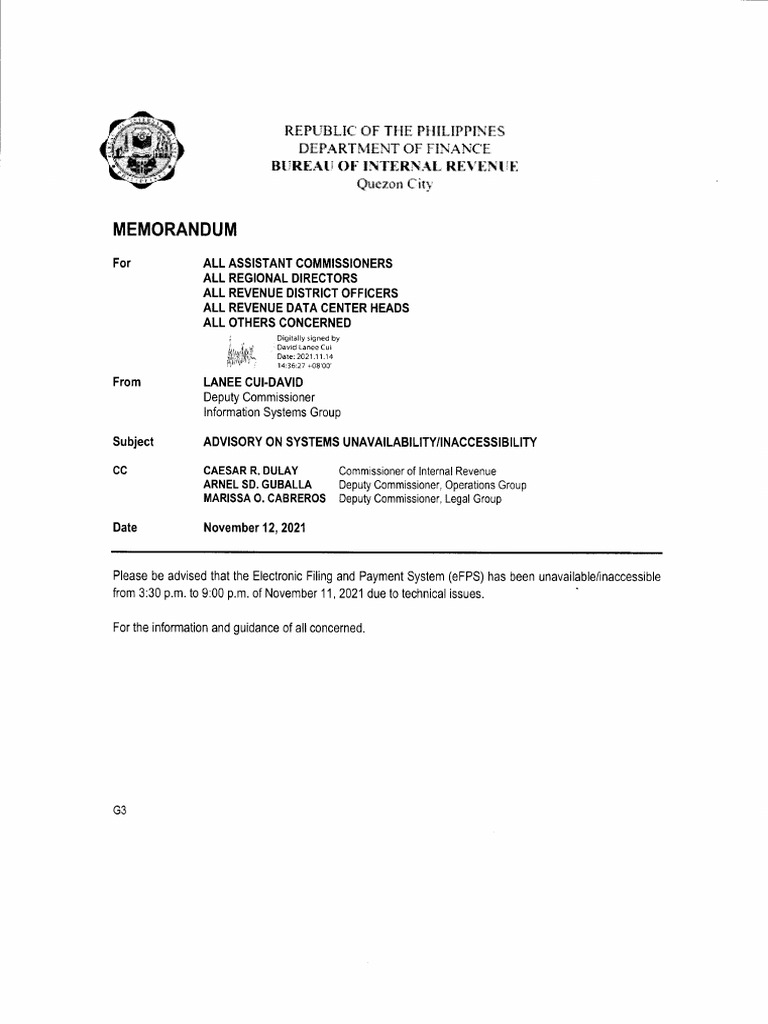 Advisory on eFPS Downtime Notification | PDF