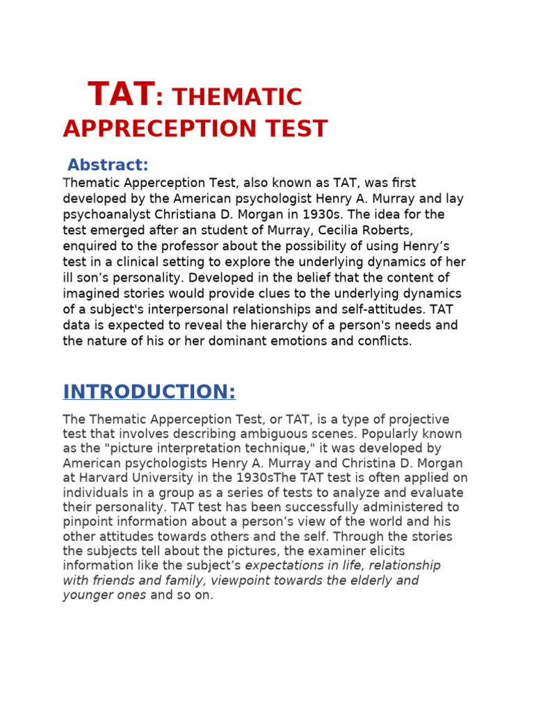 TAT 2 | PDF | Psychoanalysis | Social Psychology