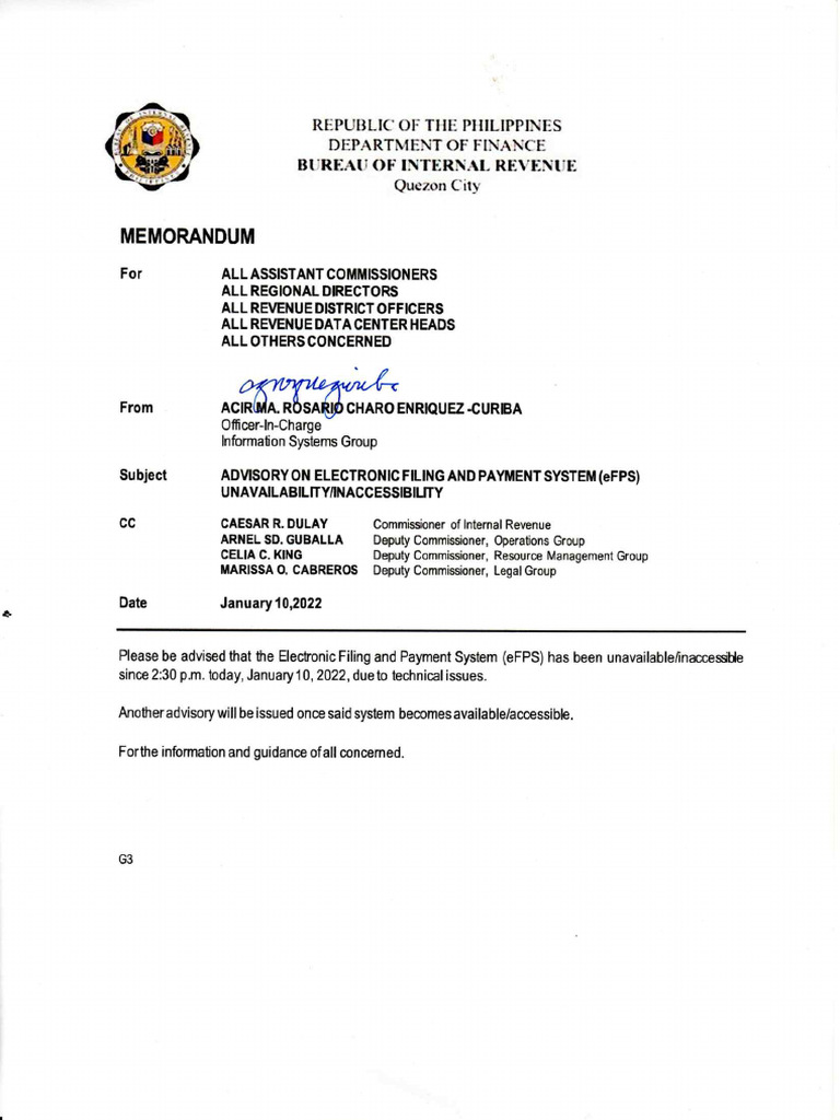 Unavailability eFPS 01102022 1 | PDF