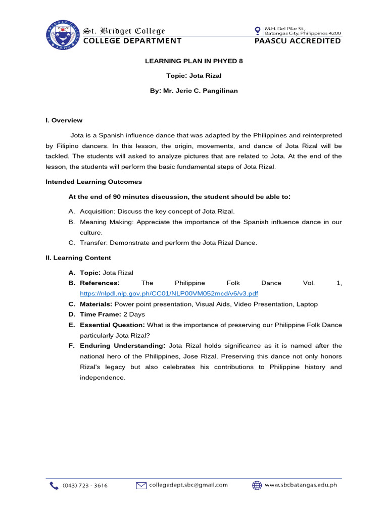 Jota Rizal: Philippine Folk Dance Lesson | PDF | Dances | Philippines