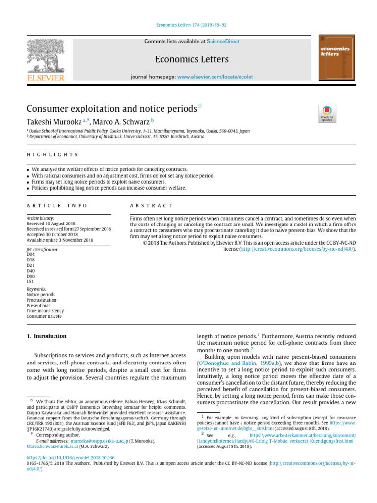 Consumer Exploitation and Notice Periods | PDF