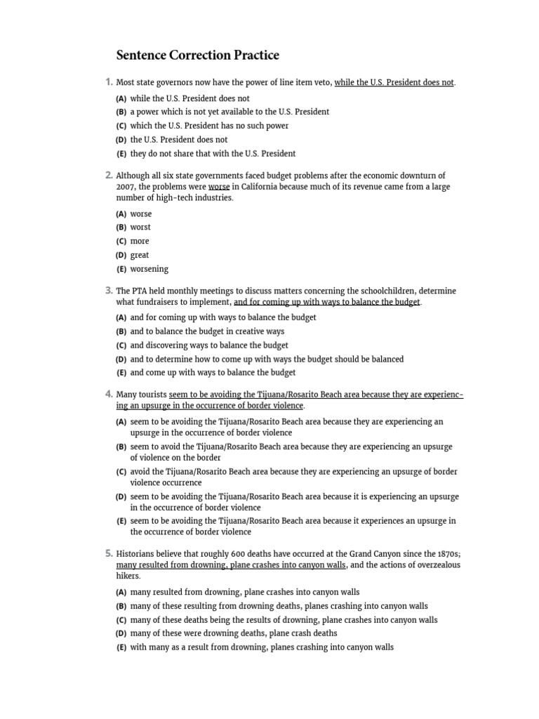 Additional Practice - Sentence Correction | PDF