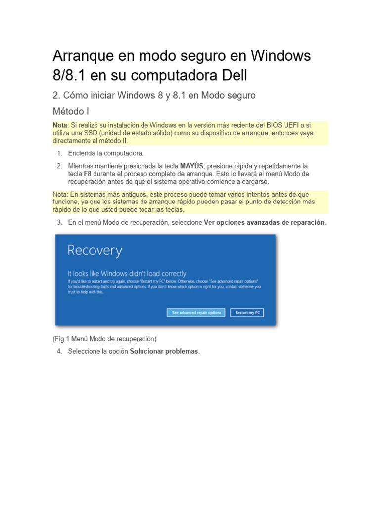 Arranque en Modo Seguro en Windows 8 | PDF