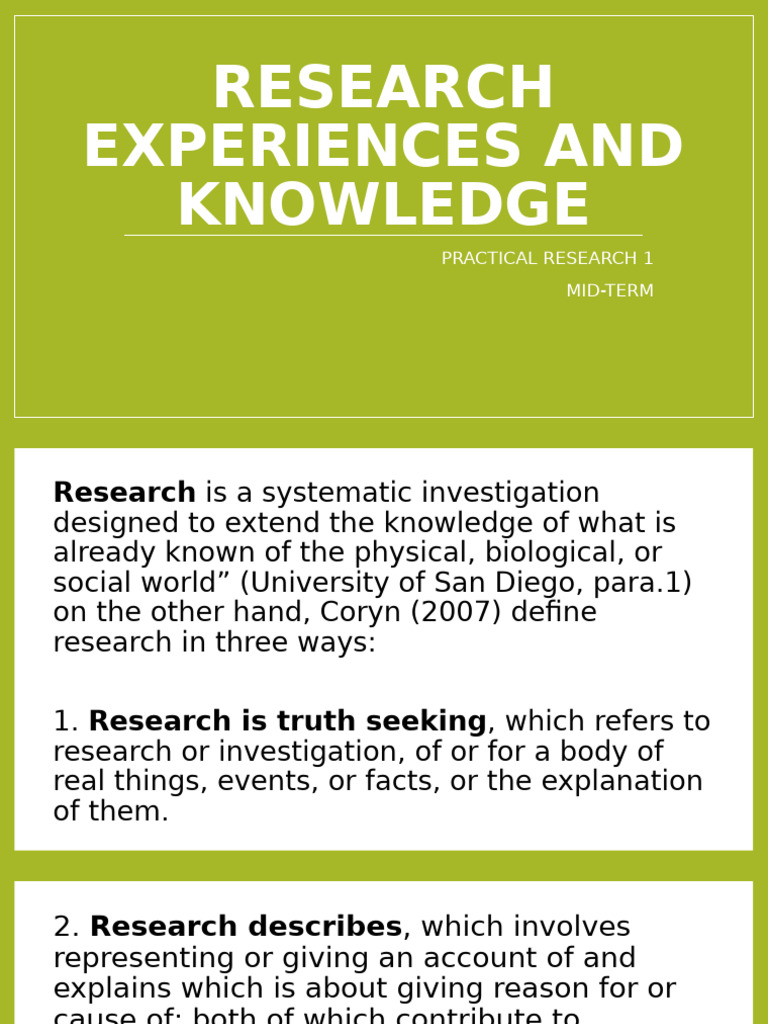 Research Experiences and Knowledge | PDF | Knowledge | Cognition