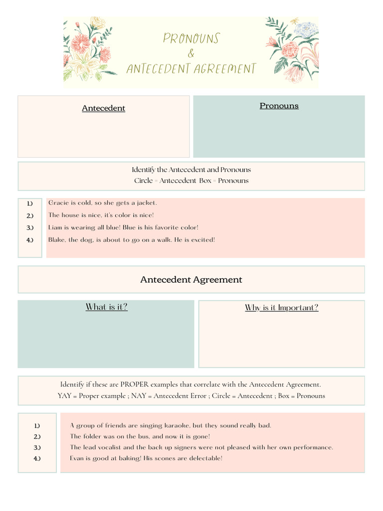 Pronouns and Antecedent Agreement Notes | PDF