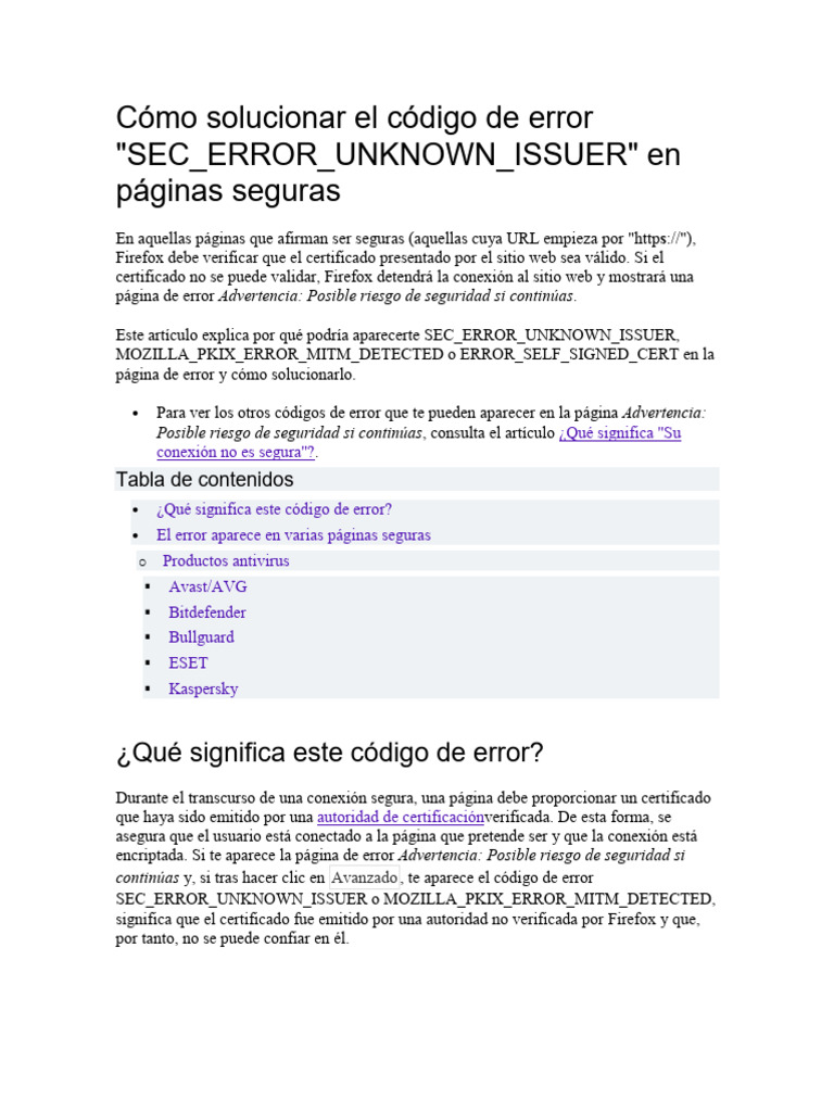 Solución al error SEC_ERROR_UNKNOWN_ISSUER | PDF | Software | Informática