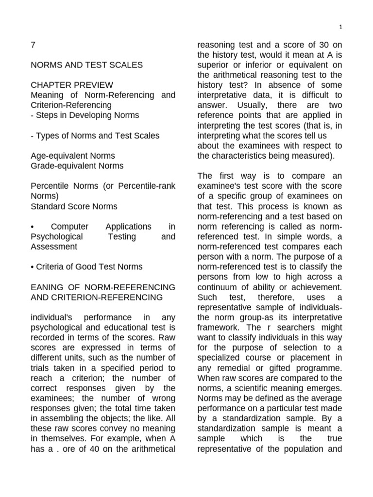 NORMS AND TEST SCALES | PDF | Standard Score | Percentile