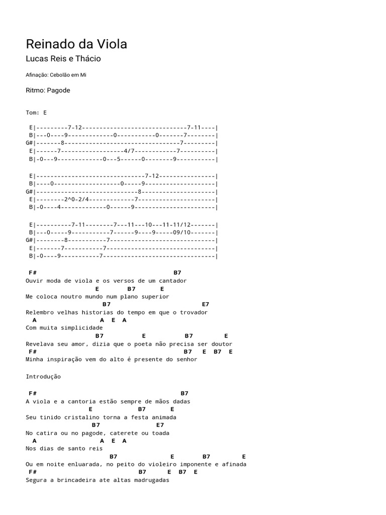 Reinado Da Viola - Lucas Reis e Thácio - Cifras de Viola | PDF