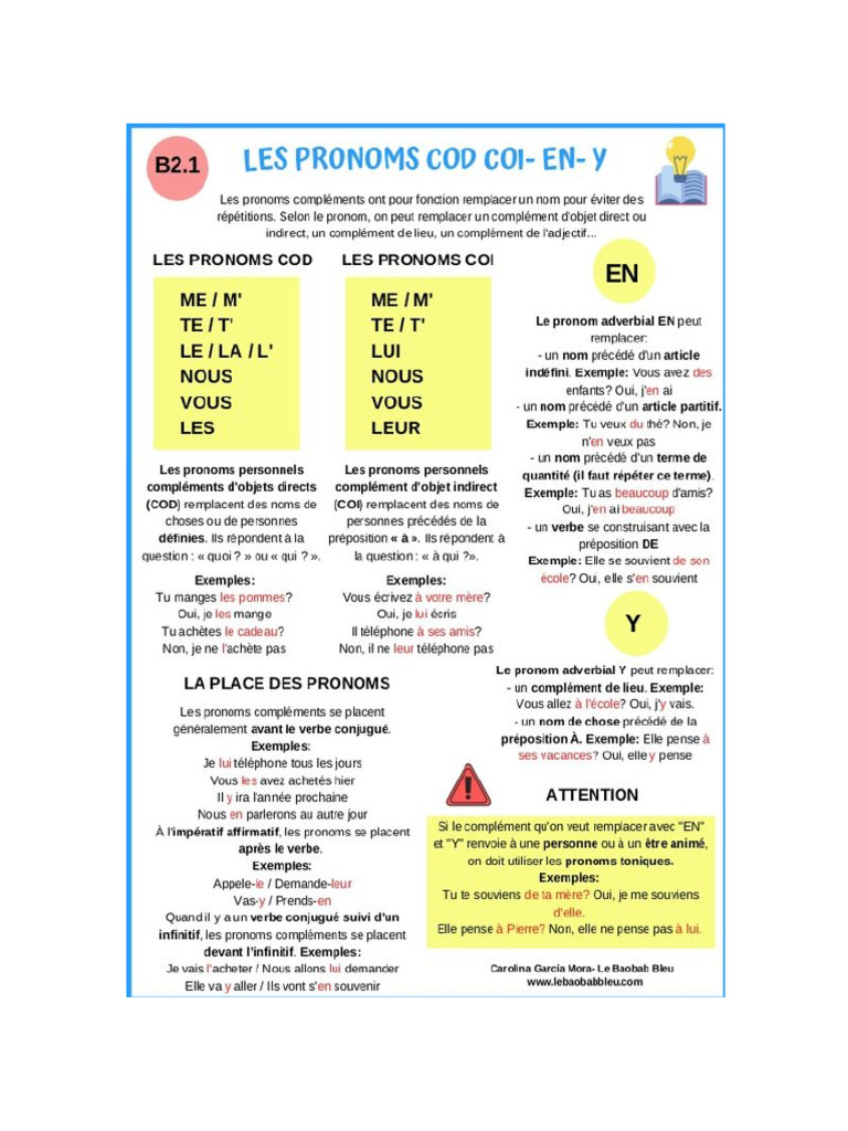 Pronoms COD, COI, EN, Y | PDF