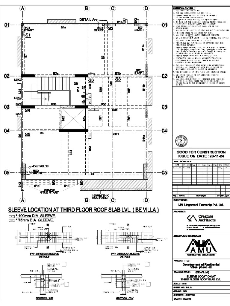 S-6.1b - Sleeve Location at Third Floor Roof Slab Lvl. | PDF