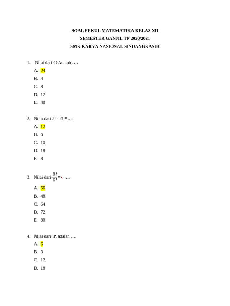 Soal Matematika Kelas XII Semester 1 | PDF