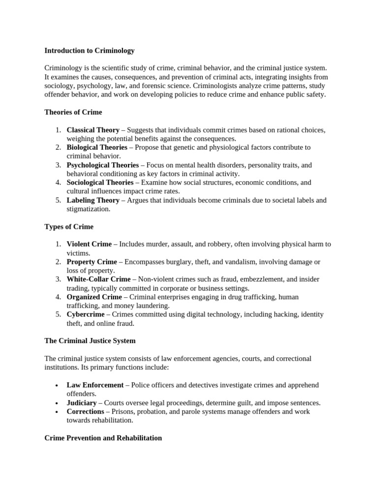 Introduction To Criminology | PDF | Crimes | Crime & Violence