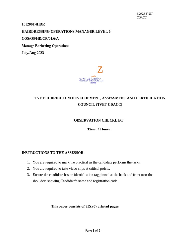 6-Hairdressing-1690211196.Assessor Observation Checklist Barbering ...