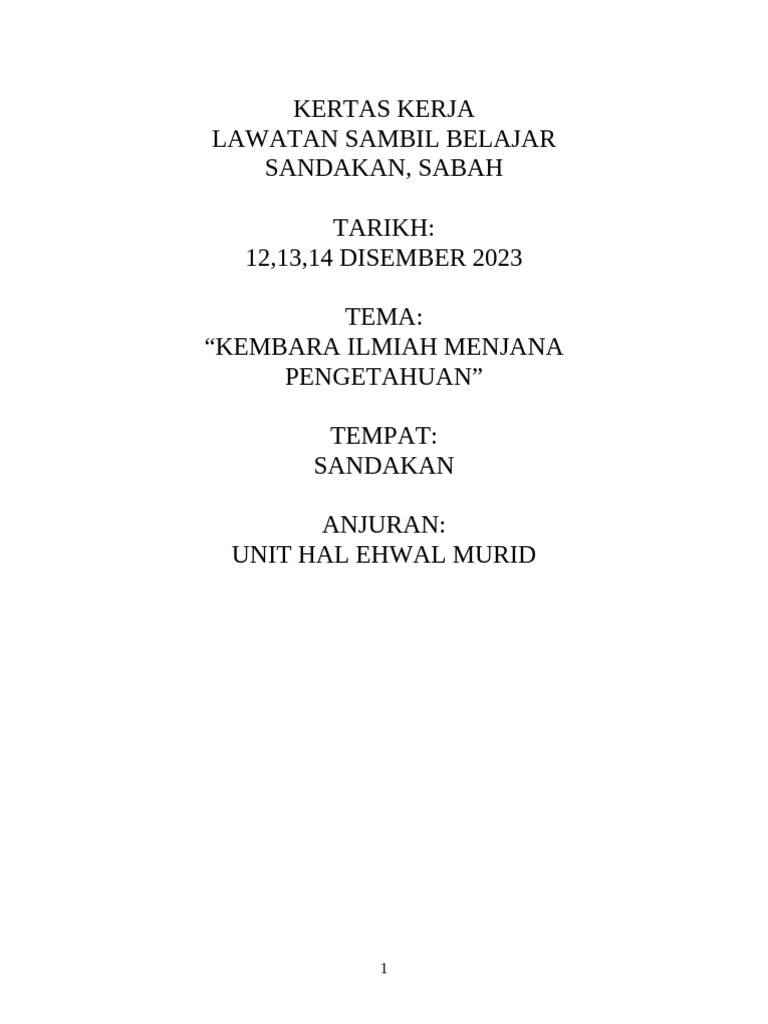 Kertas Kerja Lawatan Sambil Belajar | PDF