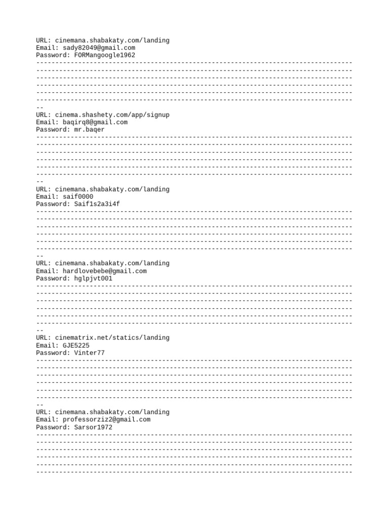 Cinema User Login Credentials List | PDF | Computer Access Control