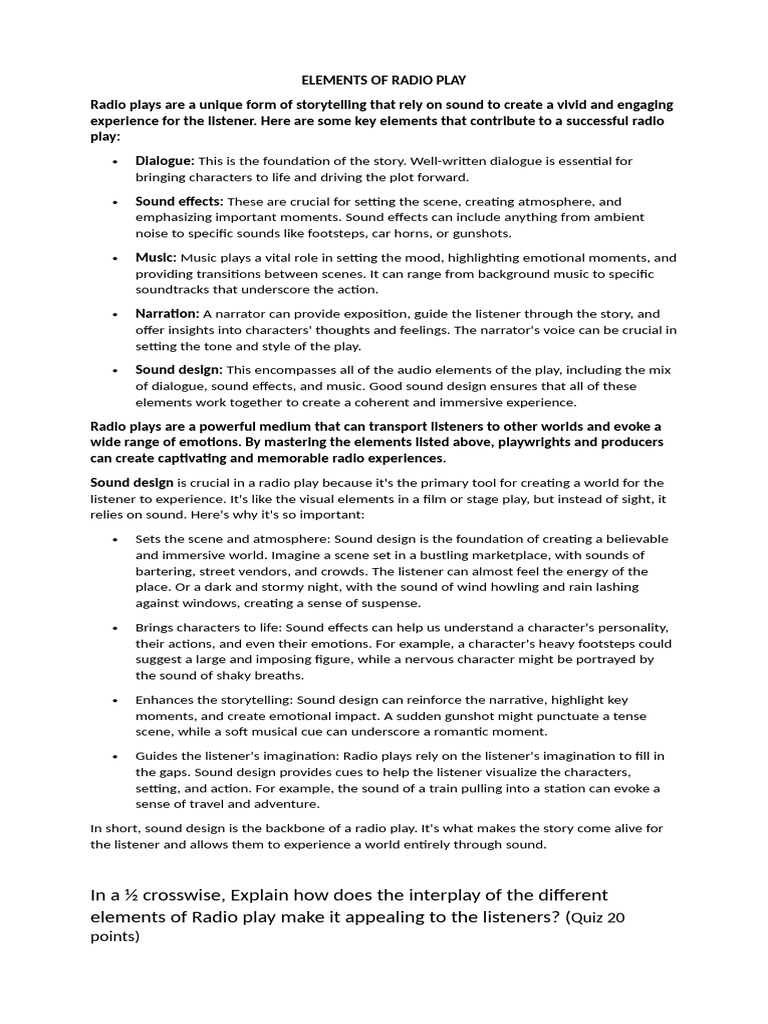 Key Elements of Engaging Radio Plays | PDF | Narration | Sound