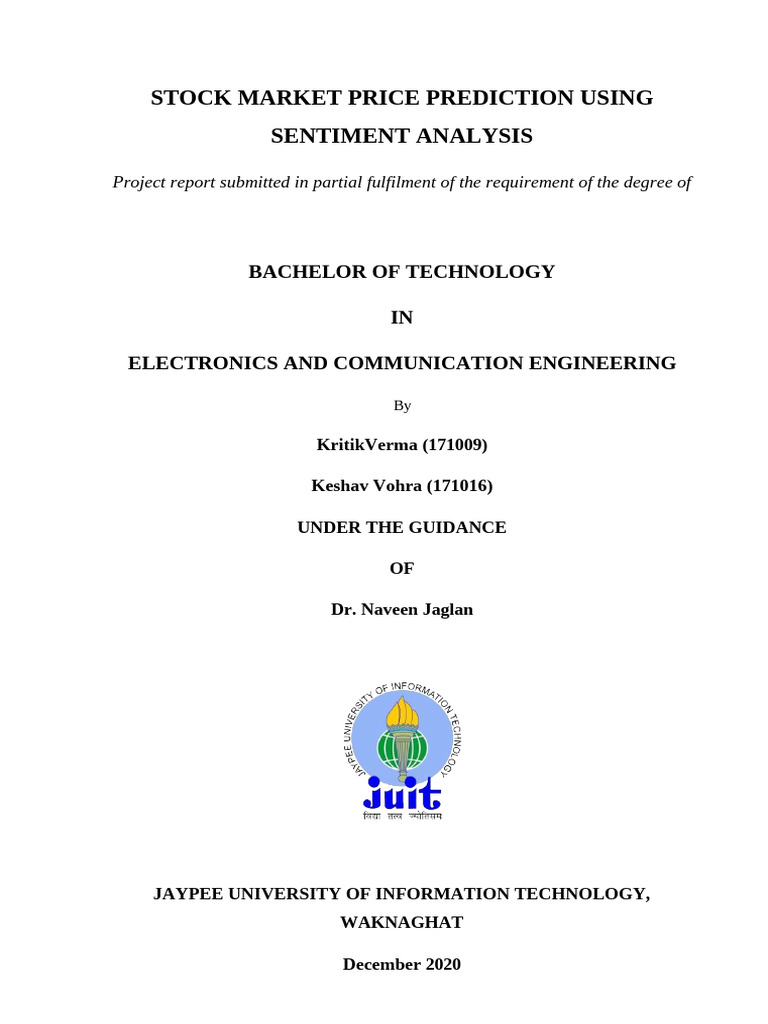 Stock Market Price Prediction Using Sentiment Analysis | PDF | Support Vector Machine ...
