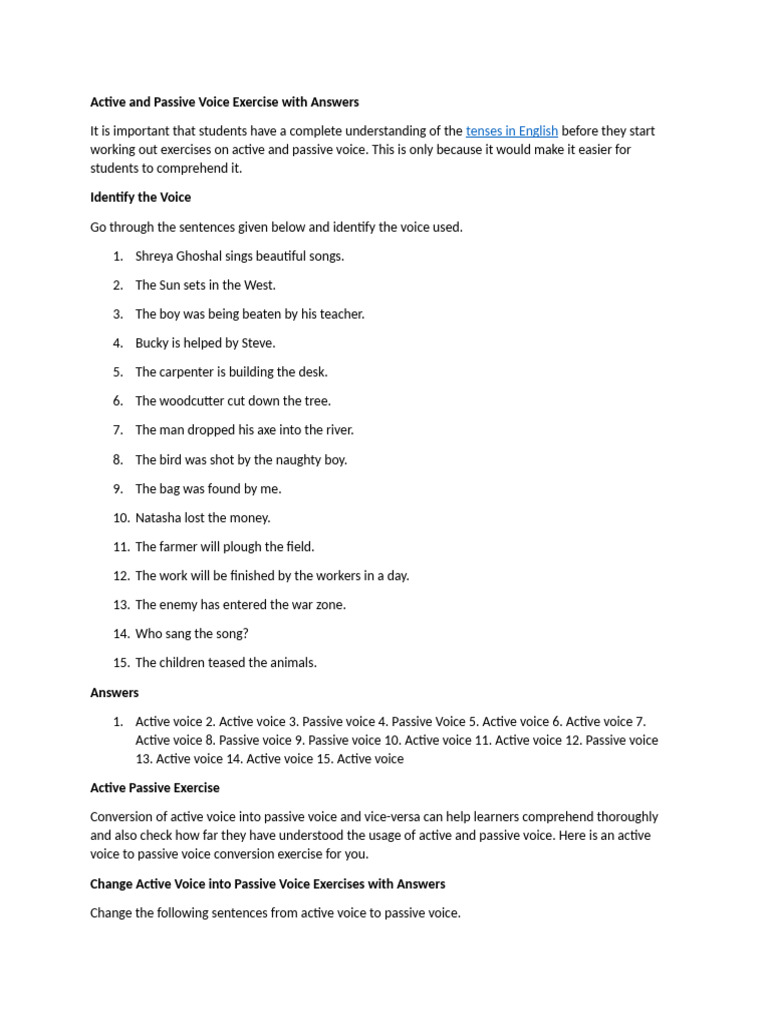 Active and Passive Voice Exercises | PDF
