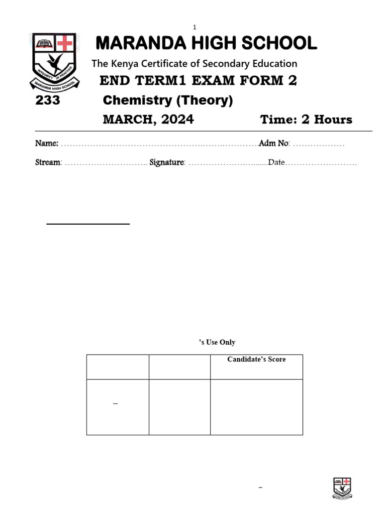Maranda High School Form 2 Chemistry Exam | PDF | Sodium Carbonate ...