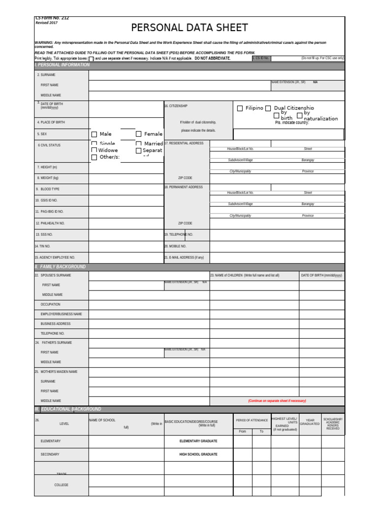 Personal Data Sheet | PDF | Government | Justice