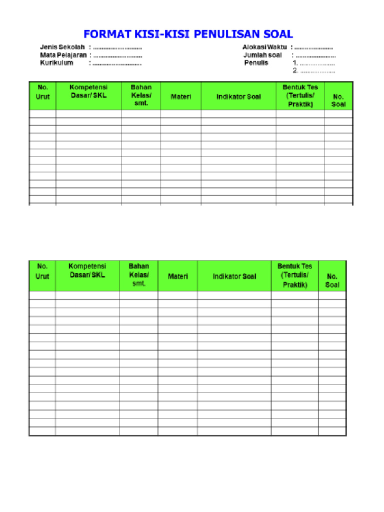 Format Kisi Kisi Soal | PDF