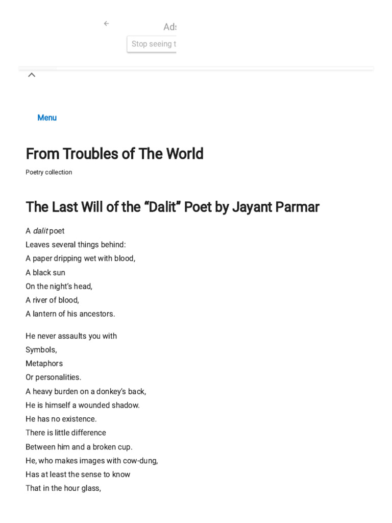 Last Will of a Dalit Poet | PDF