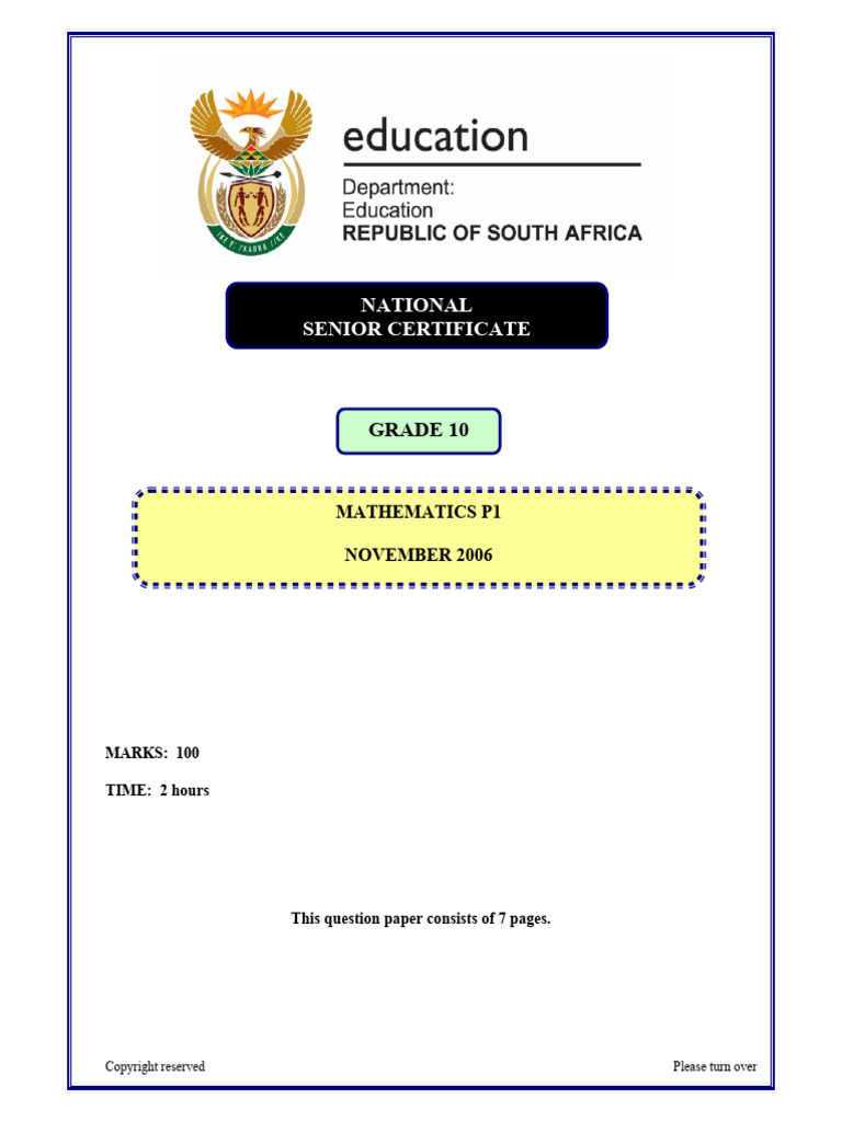 FINAL - Mathematics P1 - Pilot Nov 06 | PDF | Elementary Mathematics | Algebra