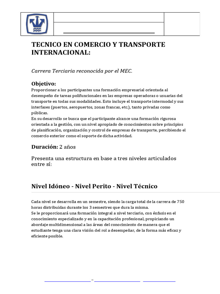 Programa Tecnico en Comercio y Transporte Internacional 1 | PDF | Transporte | El comercio ...