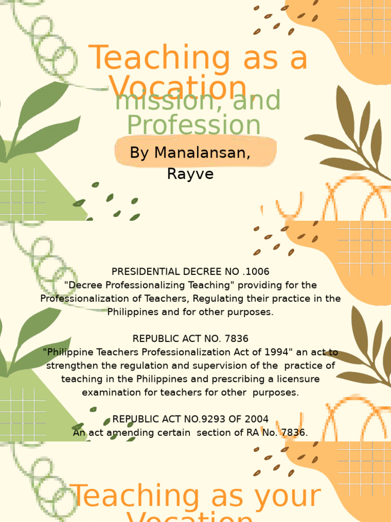 Teaching As Vocation, Mission and Profession | PDF | Teachers ...