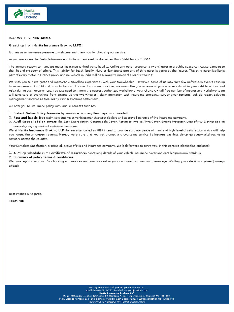 TVS Jupiter Insurance Policy Overview | PDF | Insurance | Liability ...