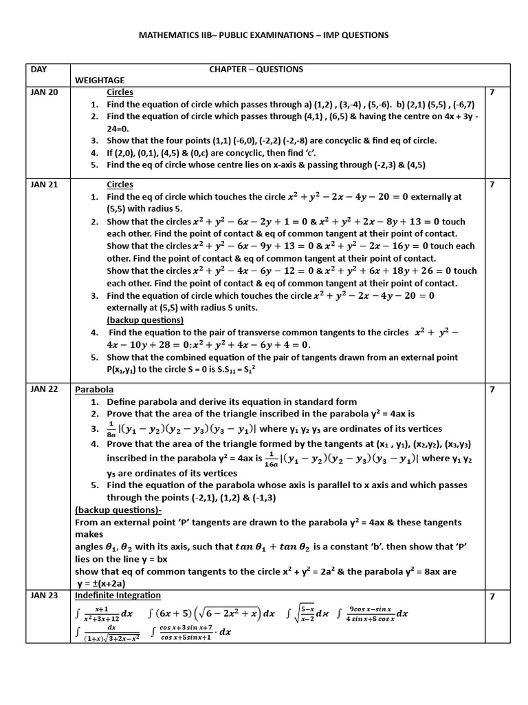 Maths 2b Day Wise Schedule New | PDF | Ellipse | Circle