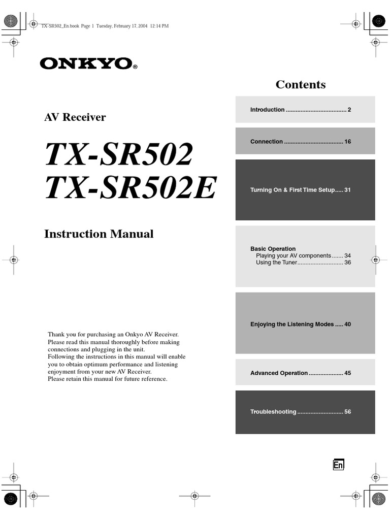 Onkyo TX-SR502E (Manual) | PDF | Electronics | Information And Communications Technology