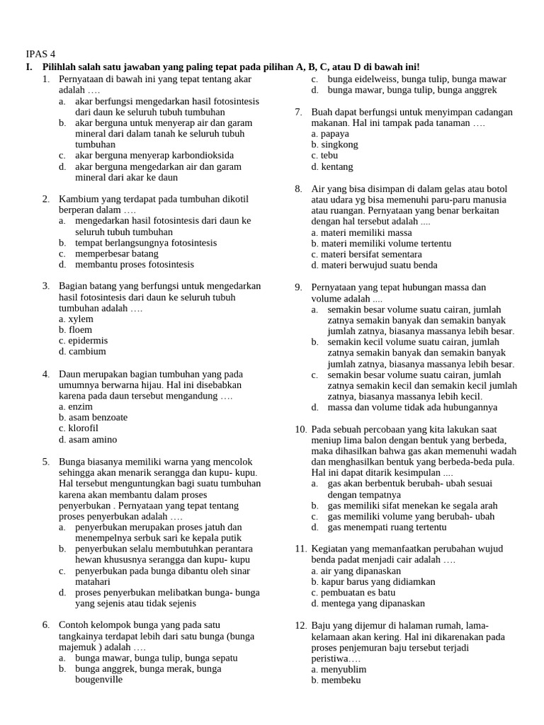 Soal SAS 1 IPAS Kelas 4 | PDF