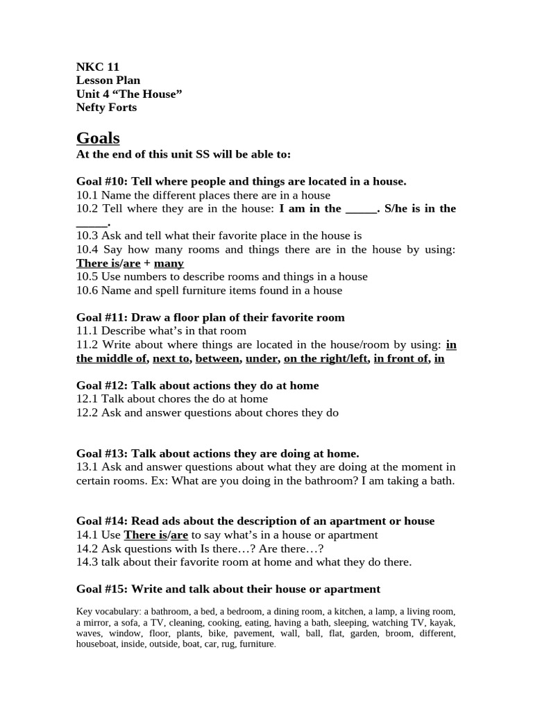 NKC 11 Unit 4 House Lesson Plan | PDF | Classroom