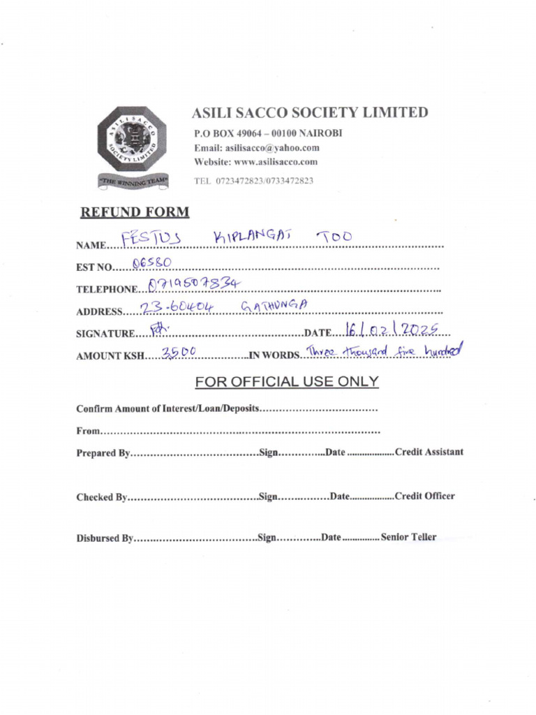 Asili Refund Form | PDF