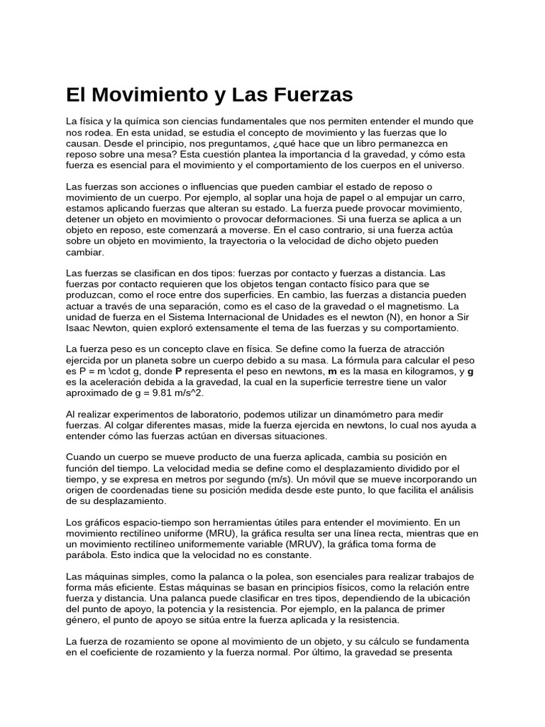 El Movimiento y Las Fuerzas | PDF | Fuerza | Peso