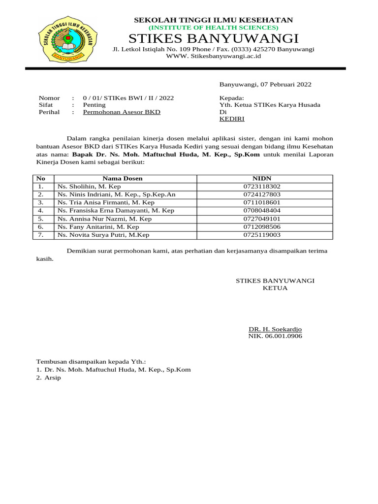 Surat Permohonan Asesor BKD (P.Huda) | PDF