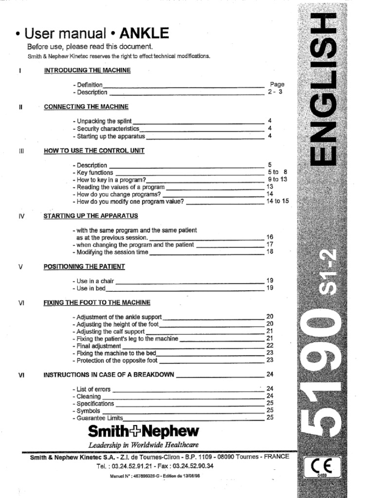 Kinetec 5190 Ankle CPM Operations Manual | PDF
